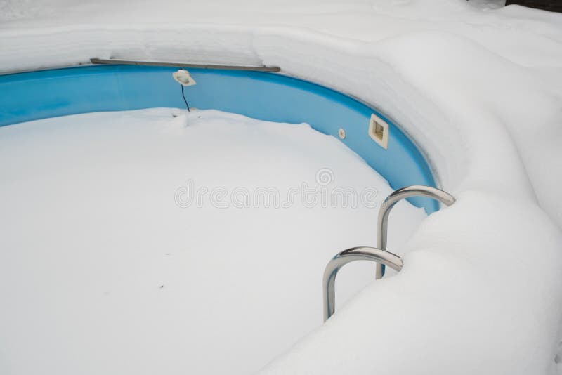 Swimming Pool in Winter Time in Snow Outdoors Stock Image - Image of ...