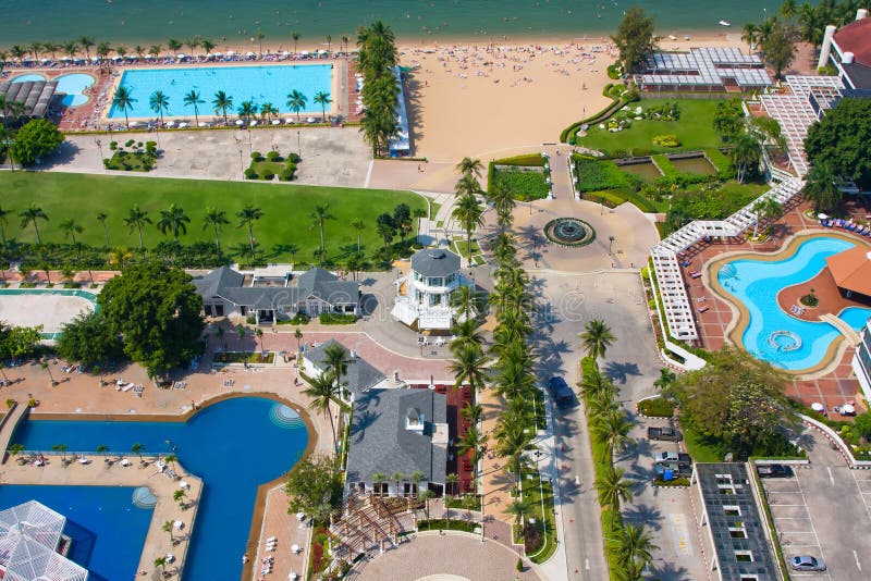 Swimming Pools at the Beach. Top View. Stock Photo - Image of lounges ...