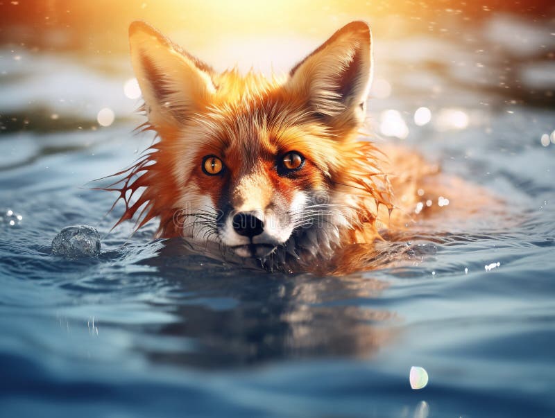 Ai Generated Illustration Wildlife Concept of Swimming Red Fox Stock ...