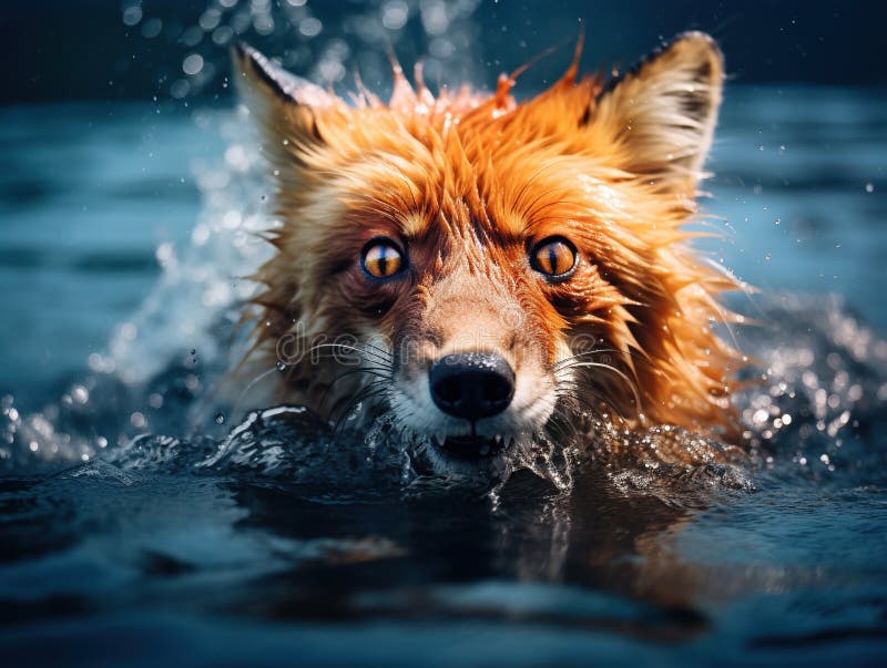 Swimming red fox stock illustration. Illustration of fantasy - 293689556