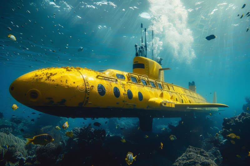 Swimming yellow submarine stock image. Image of deep - 329537751