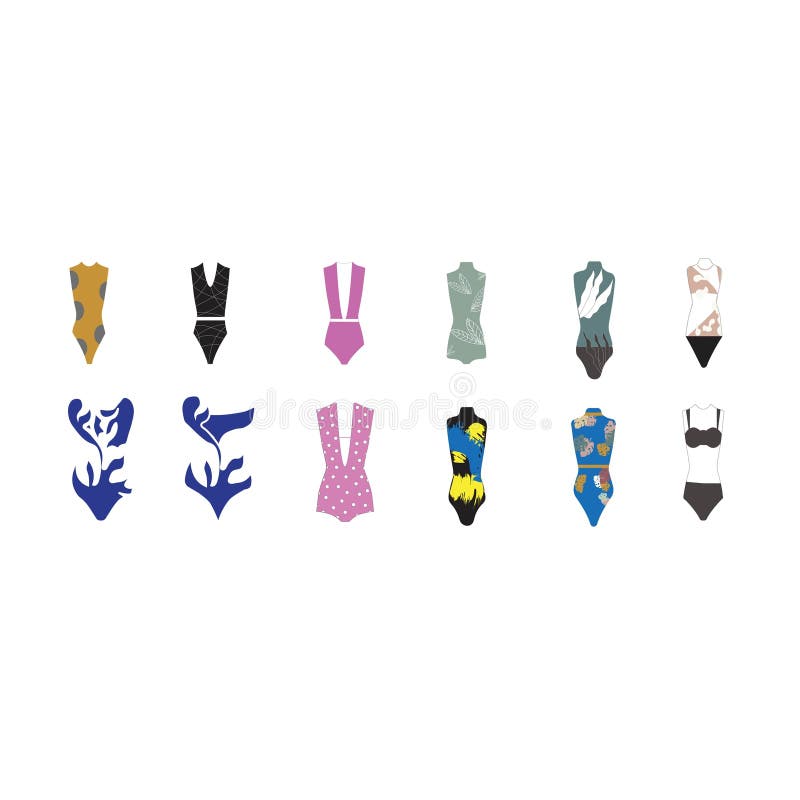 Swimwear Templates. Set Vector Illustrations. Seamless Patterns Stock ...