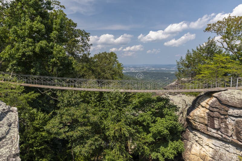 Swing Bridge Over Small Canyon Stock Photo - Image of green, mountains ...