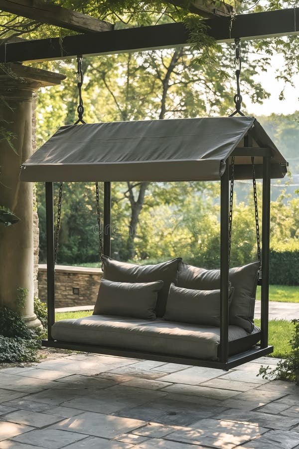 A Swing with a Canopy and Pillows on it. Generative AI Stock Image ...