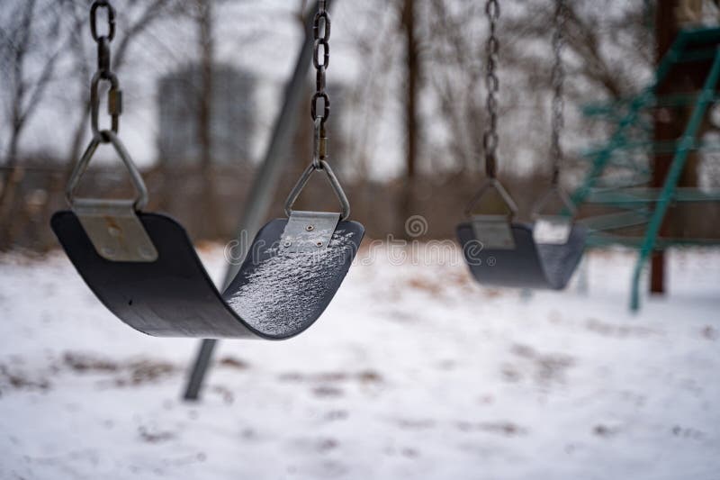 Swing in the Children Playground in the Snow Stock Image - Image of ...