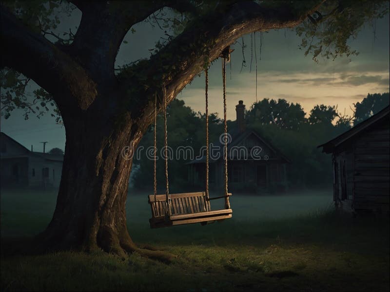 A Swing Made of Wood Hanging from a Tree Branch Stock Illustration ...