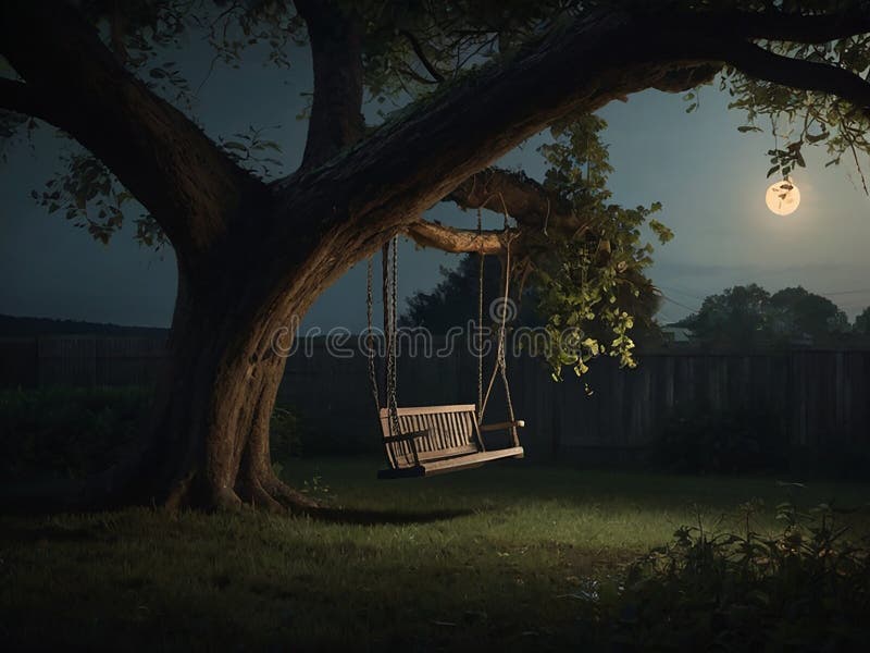 A Swing Made of Wood Hanging from a Tree Branch Stock Illustration ...