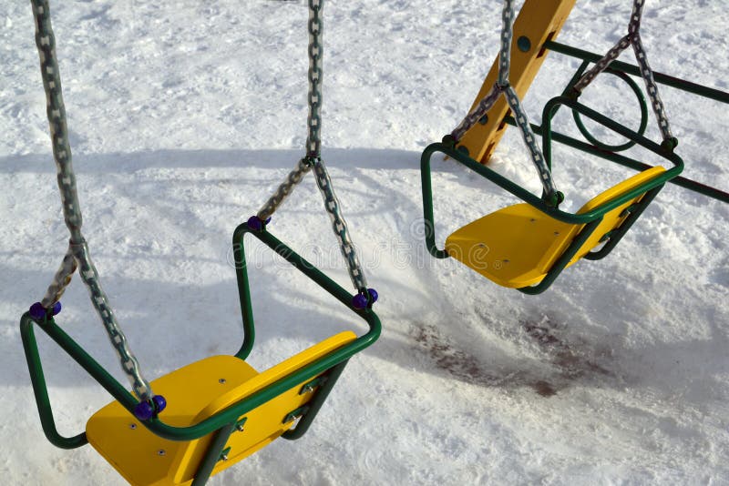 Swing at Playground in Winter Stock Image - Image of playground, snow ...