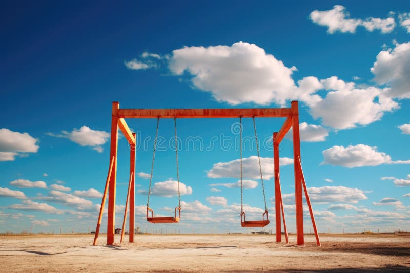 Swing Set in Motion Against a Bright Blue Sky Stock Image - Image of ...