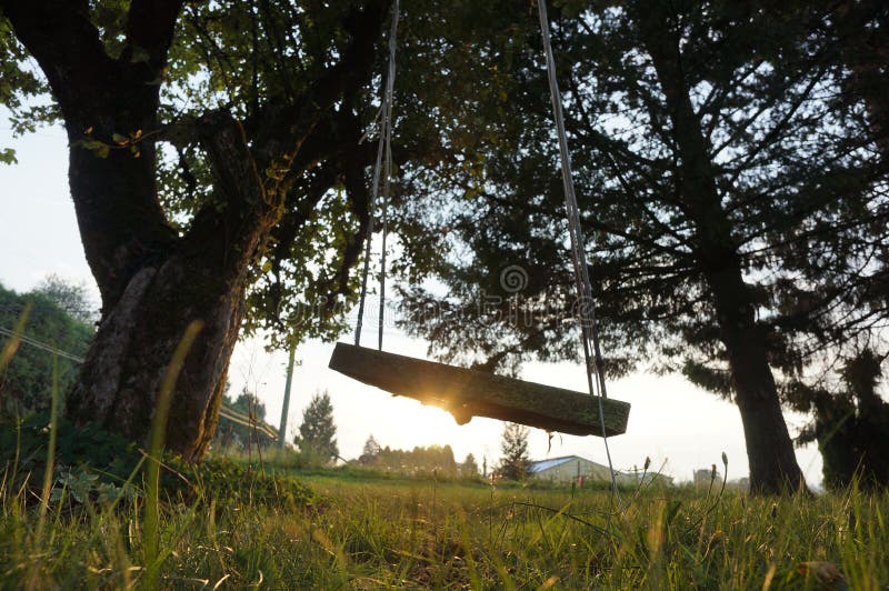 Swing at Sunset stock image. Image of memories, farm - 58427601