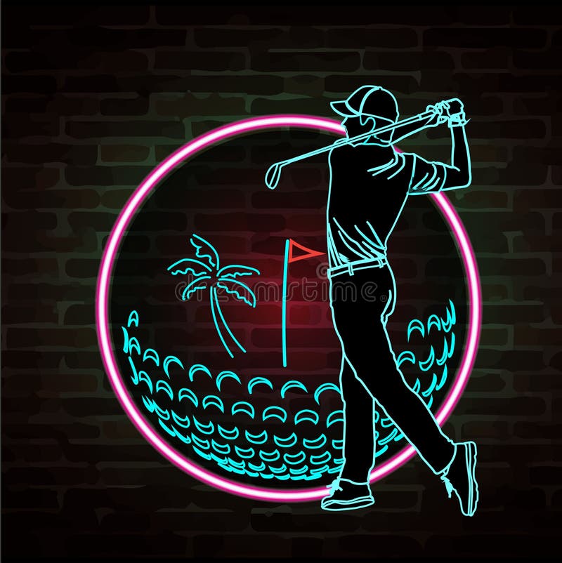 Golfer neon lights, stock vector. Illustration of logo - 323061810