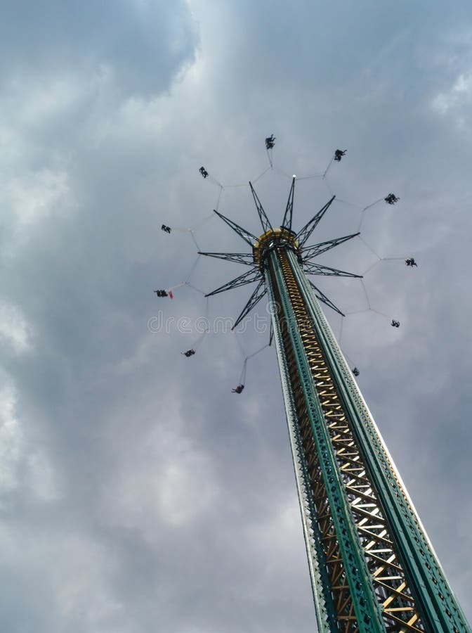 Swing Tower Rides on the Cloud Background Amusement Park Stock Image ...