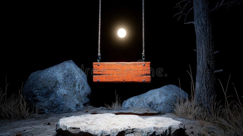 Swing Under a Full Moon Surrounded by Darkness and Tranquility Stock ...
