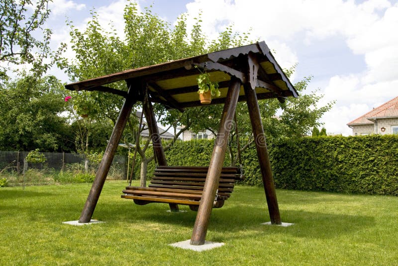 Wooden garden swing bench stock illustration. Illustration of object ...