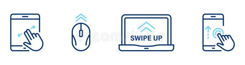 Swipe Button on Smartphone Computer PC Line Icon Set. Scroll Drag Move ...