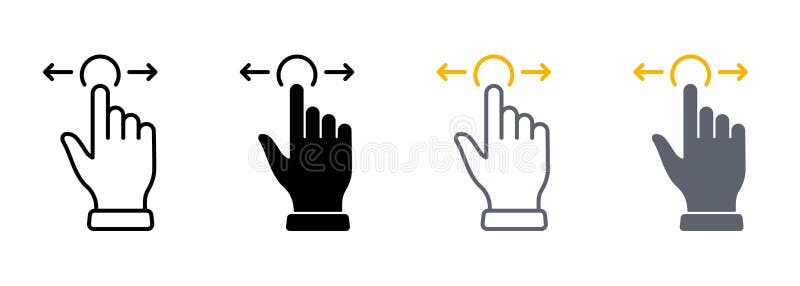 Swipe Gesture Line and Silhouette Color Icon Set. Hand Cursor of ... Swipe Gesture Line and Silhouette Color Icon Set. Hand Cursor of ...