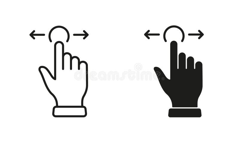 Swipe Gesture To Right and Left, Hand Cursor of Computer Mouse Line and ...