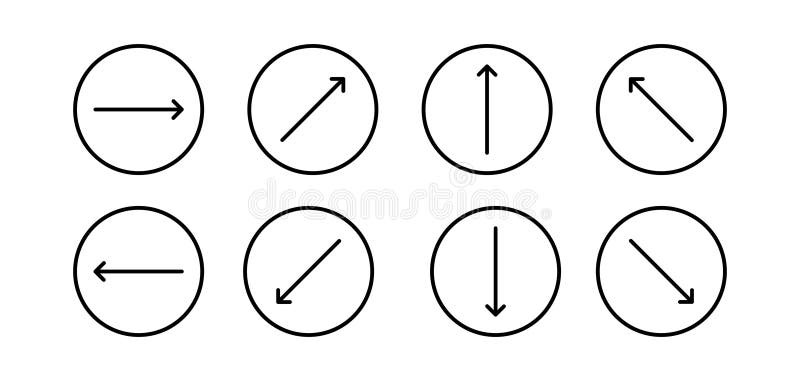 Swipe Icon Set. Arrow on Circle Button Symbol. Arrow Up, Down, Left ...