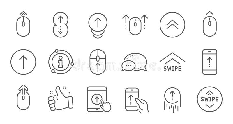 Swipe Up Line Icons. Scrolling Mouse, Landing Page Swipe Signs. Linear ...
