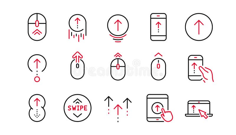 Swipe Up Line Icons. Scrolling Mouse, Landing Page Swipe Signs. Linear Set. Vector Stock Vector ...