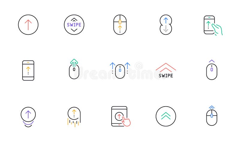Swipe Up Line Icons. Scrolling Mouse, Landing Page Swipe Signs. Linear Set. Vector Stock ...