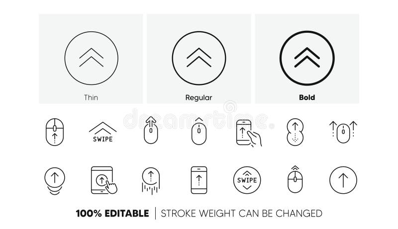 Swipe Up Line Icons. Scrolling Mouse, Landing Page Swipe Signs. Linear Set. Line Icons. Vector ...