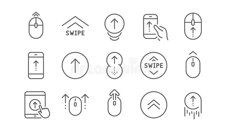 Swipe Up Line Icons. Scrolling Mouse, Landing Page Swipe Signs. Linear Set. Vector Stock Vector ...