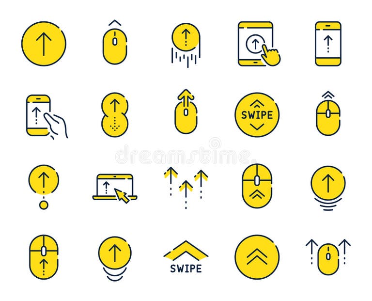 Swipe Up Line Icons. Scrolling Mouse, Landing Page Swipe Signs. Vector Stock Vector ...