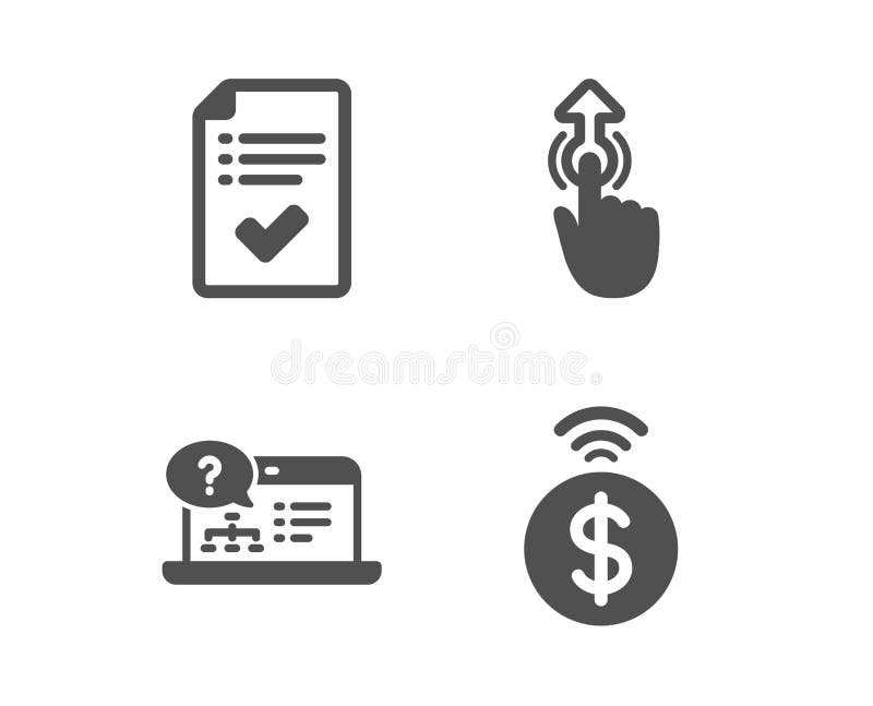 Swipe Up, Online Help and Approved Checklist Icons. Contactless Payment ...