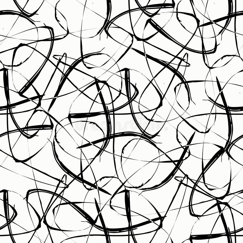 Elegant Swirl and Curly Brush Strokes Seamless Pattern. Hand Drawn ...