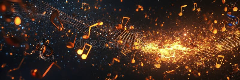 Musical Notes Flowing in a Cosmic Digital Environment Stock ...