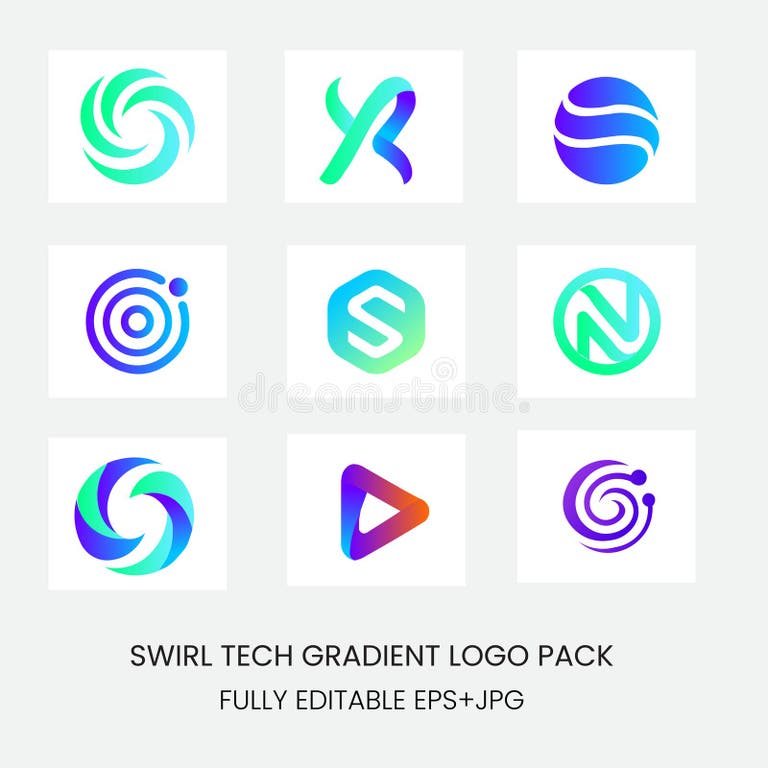 "Swirl Tech Gradient Logo Pack – 9 Modern Abstract Logos for Startups ...