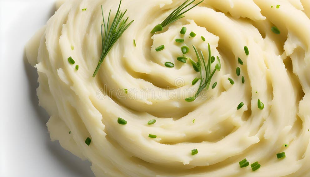 Swirl of Mashed Potatoes with Chives on White Background Stock ...