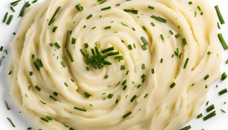 Swirl of Mashed Potatoes with Chives on White Background Stock ...