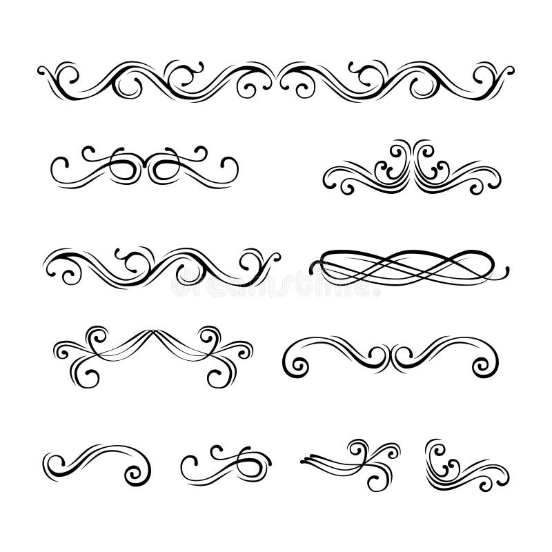 Swirl Scroll Elements. Text Dividers Hand Drawn Design Elements. Vector ...