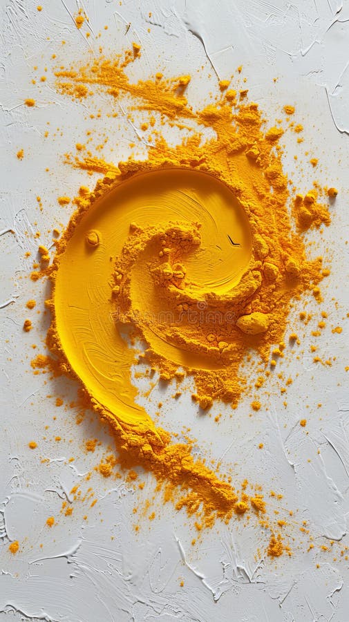Swirl of Yellow Powder on Textured White Background, Creative Abstract ...