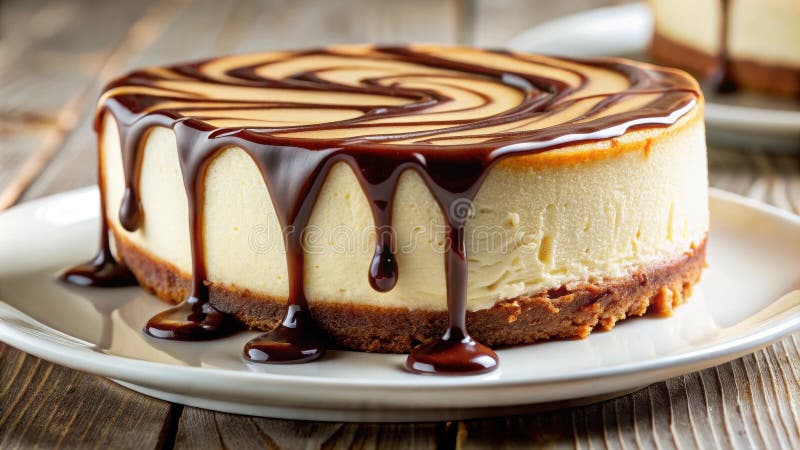 Swirled Chocolate Ganache Drizzled Over Creamy Cheesecake on a Plate ...