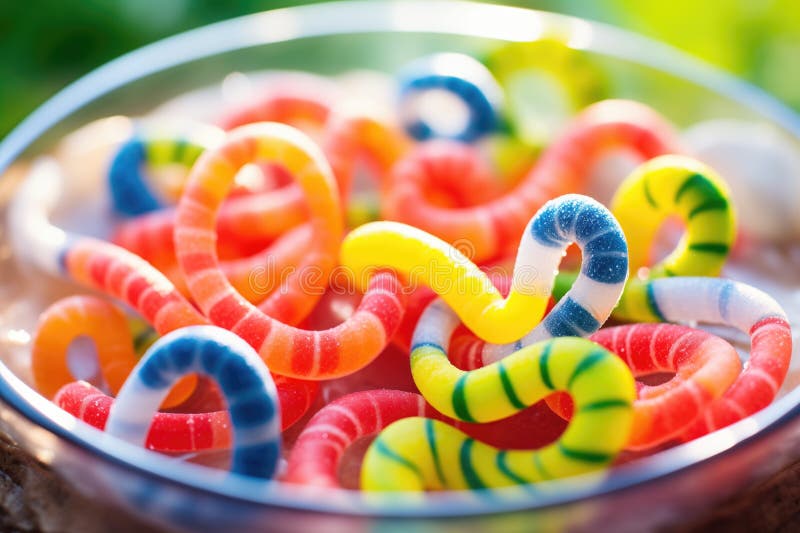 Swirled Gummy Snakes in a Rainbow Coil Stock Photo - Image of dessert ...
