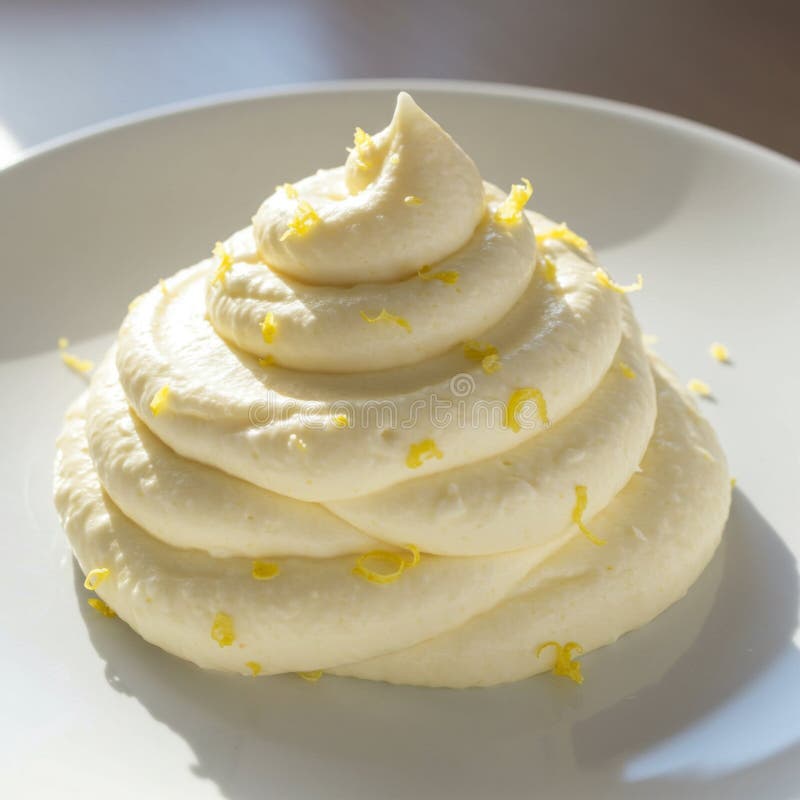 Swirled Lemon Cream Dessert on White Plate Stock Illustration ...