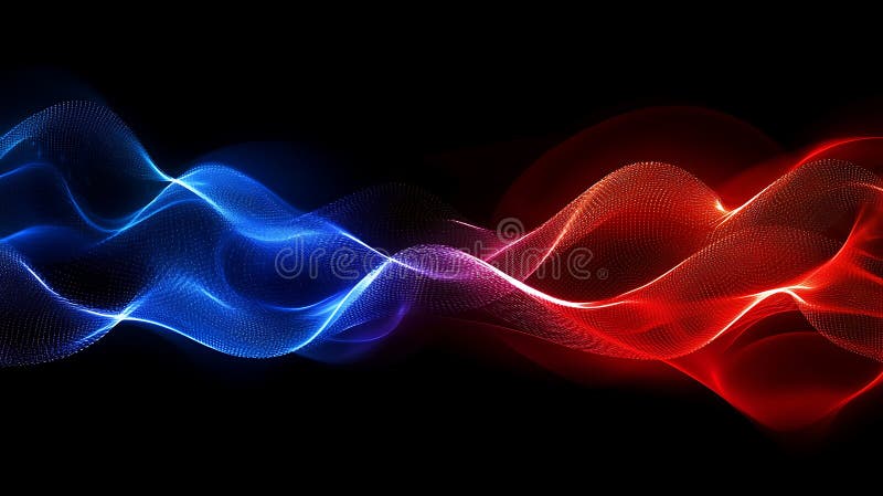 Wavy Lines of Particles Flowing Red and Blue in Dynamic Movement on ...
