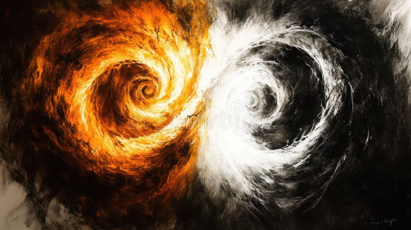 A Swirling Abstract Representation of Fire and Ice, Symbolizing Duality ...