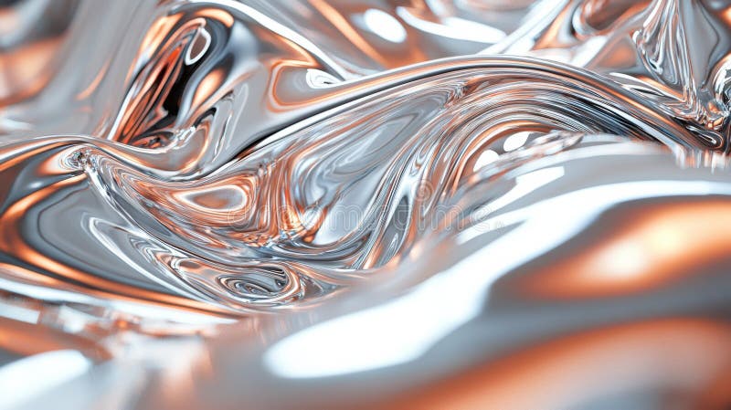 Abstract, Reflective Silver Surface with Swirling Patterns. Liquid ...