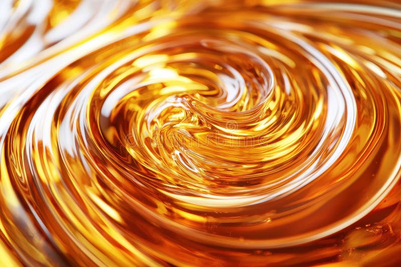 Swirling Amber Liquid with Glossy Texture Reflecting Light in Intricate ...