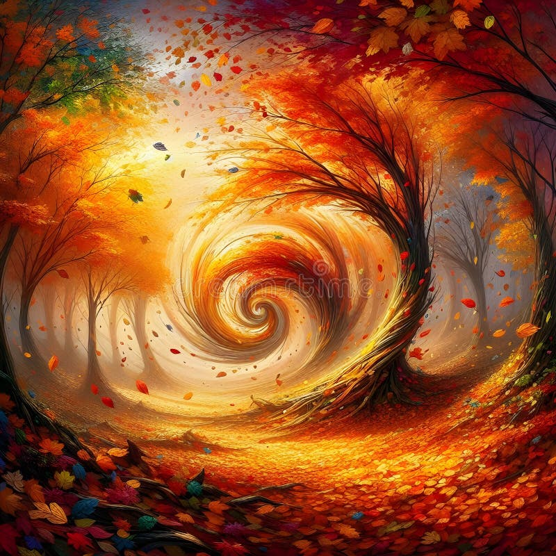Swirling Autumn Leaves Creating a Vortex in a Colorful Forest Stock ...