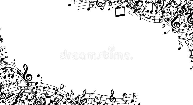 Swirling Black Musical Notes and Symbols Border the Corners of a White ...