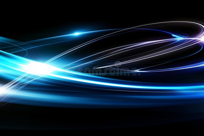 Abstract Blue Light Trails Against Black Background Stock Illustration ...