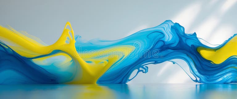 Swirling Blue and Yellow Liquid Creates Abstract Motion Effect Stock ...