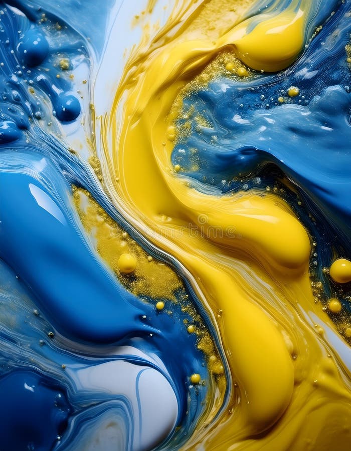 Swirling Blue and Yellow Paint Blend with a Textured Effect Stock ...