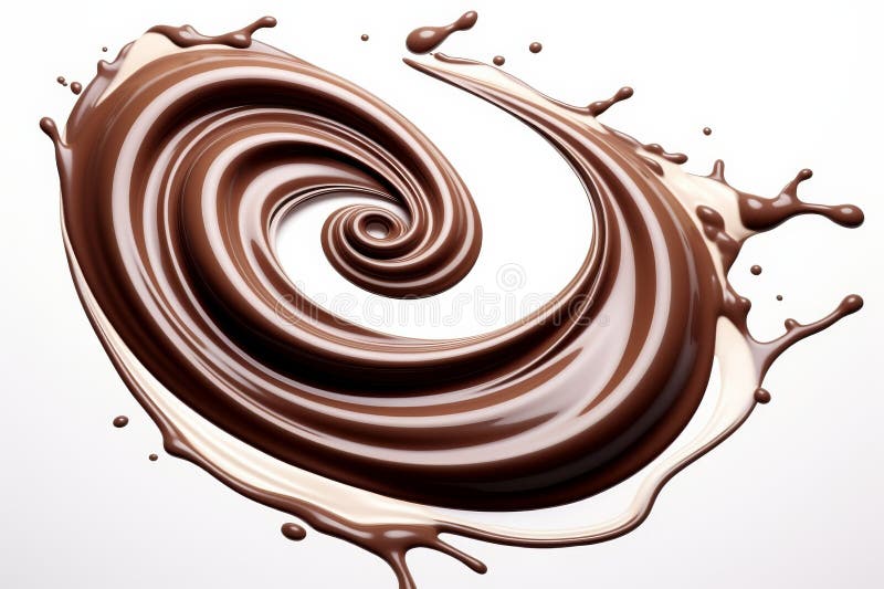 Swirling Chocolate Liquid Creating Dynamic Patterns Against a White ...