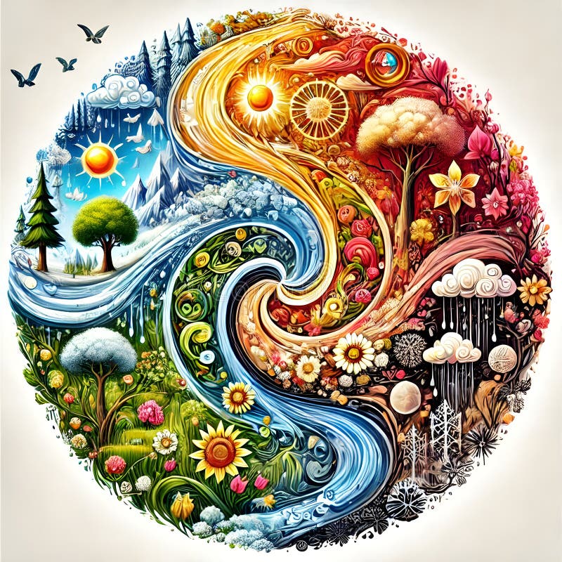 Four Seasons Swirling in a Colorful Circle, Depicting Changing Weather ...